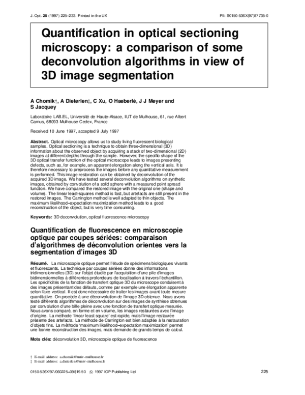 (PDF) Quantification in optical sectioning microscopy: a comparison of some deconvolution ...