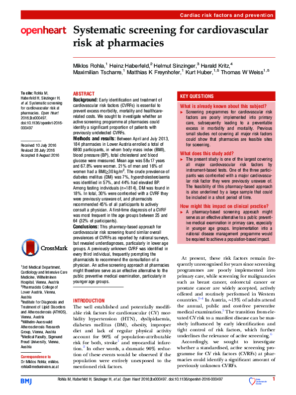 (PDF) Systematic screening for cardiovascular risk at pharmacies