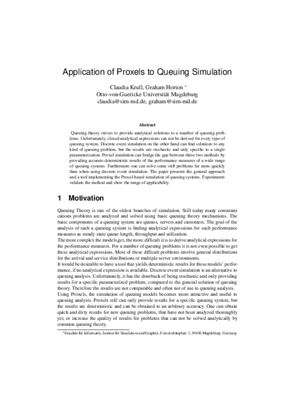 (PDF) Application of Proxels to Queuing Simulation