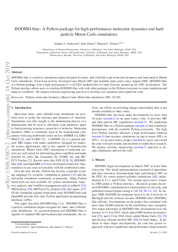 (PDF) The development and expansion of HOOMD-blue through six years of ...