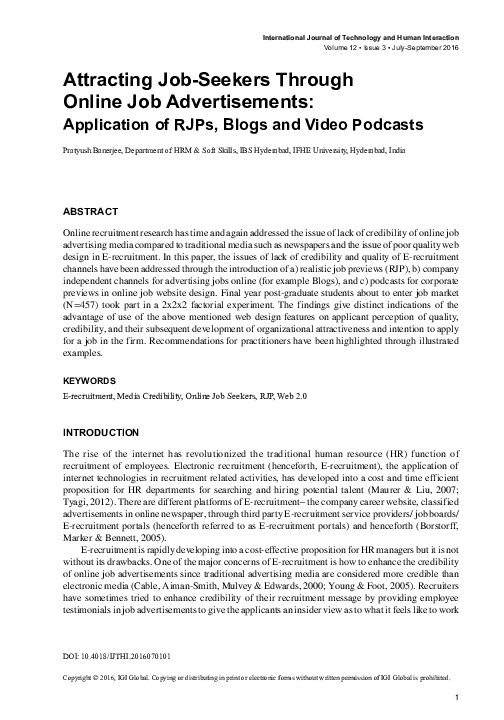 (PDF) Attracting Job-Seekers Through Online Job Advertisements