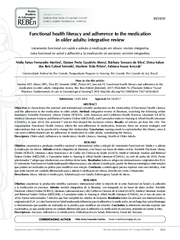 (PDF) Functional health literacy and adherence to the medication in ...