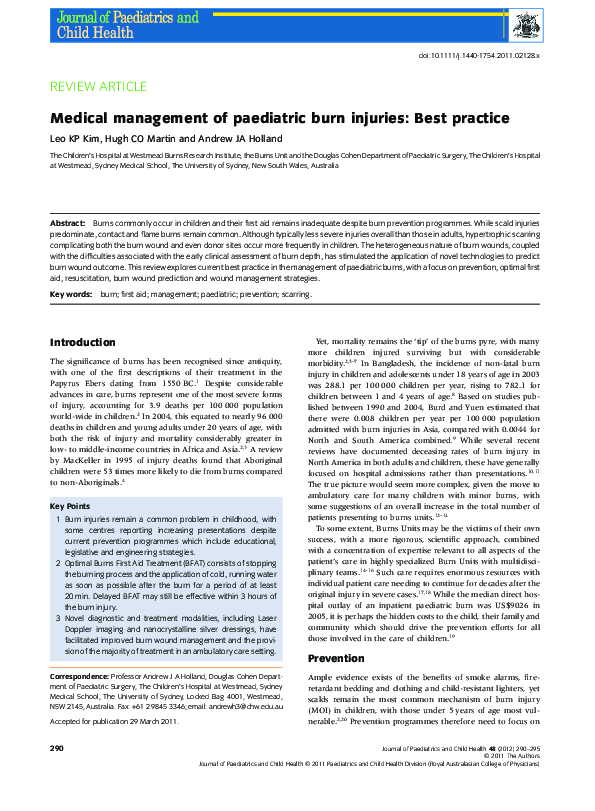 (PDF) Medical management of paediatric burn injuries: Best practice