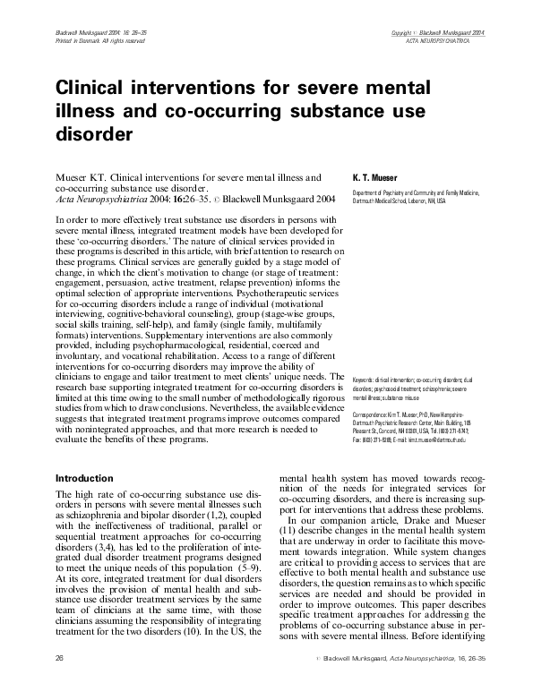 (PDF) Clinical interventions for severe mental illness and co-occurring ...