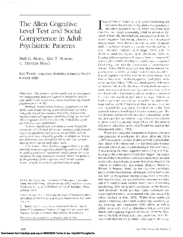 (PDF) The Allen Cognitive Level Test and Social Competence in Adult ...