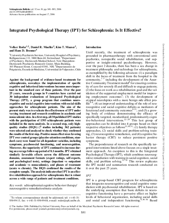 (PDF) Integrated Psychological Therapy (IPT) for Schizophrenia: Is It ...