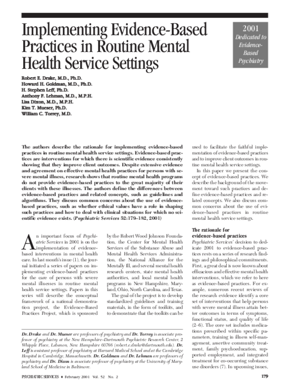 (PDF) Implementing Evidence-Based Practices in Routine Mental Health Service Settings