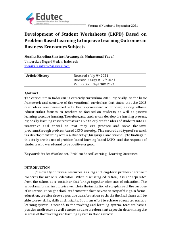 (PDF) Development of Student Worksheets (LKPD) Based on Problem Based ...
