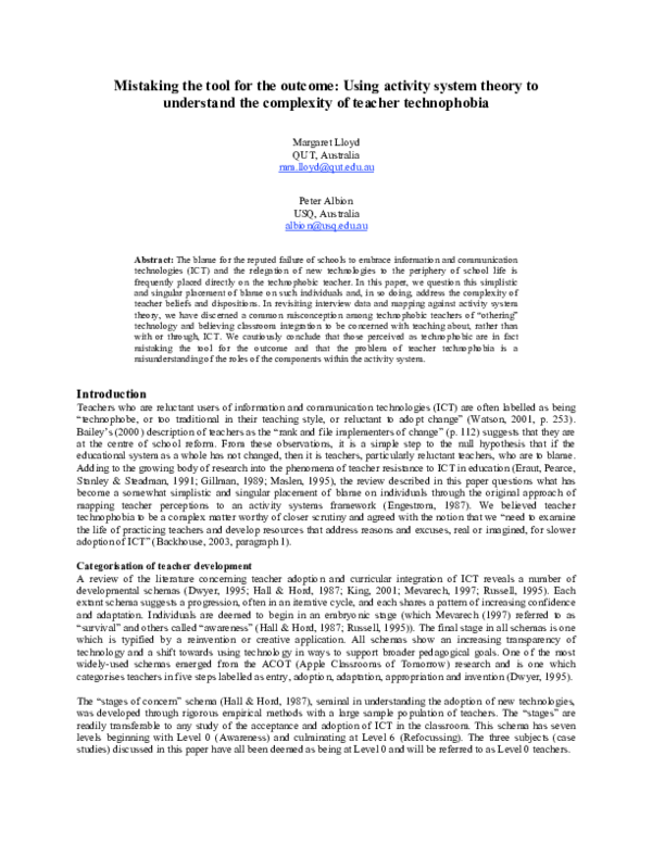 (PDF) Mistaking the tool for the outcome: Using activity system theory ...