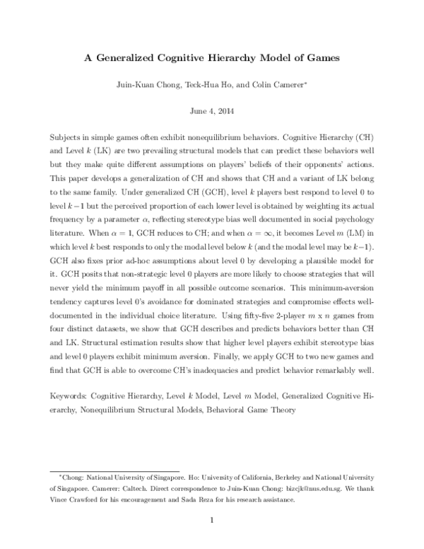 (PDF) A generalized cognitive hierarchy model of games