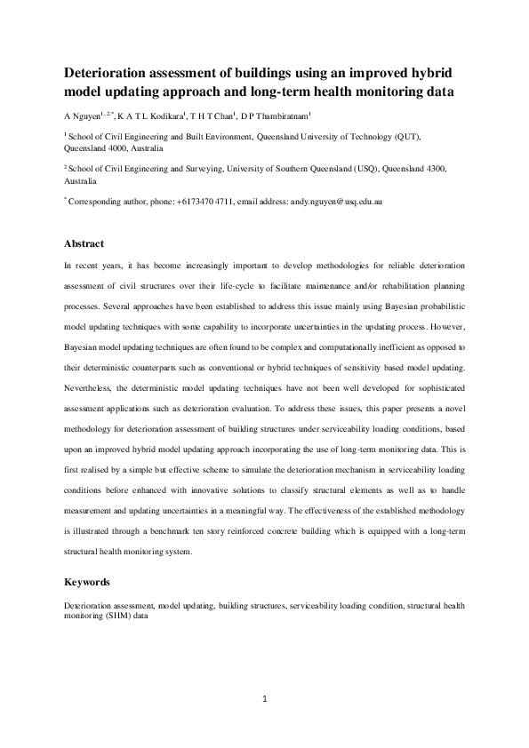 Pdf Deterioration Assessment Of Buildings Using An Improved Hybrid Model Updating Approach And