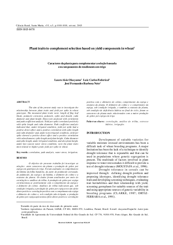 (PDF) Plant traits to complement selection based on yield components in wheat | Luiz Carlos ...