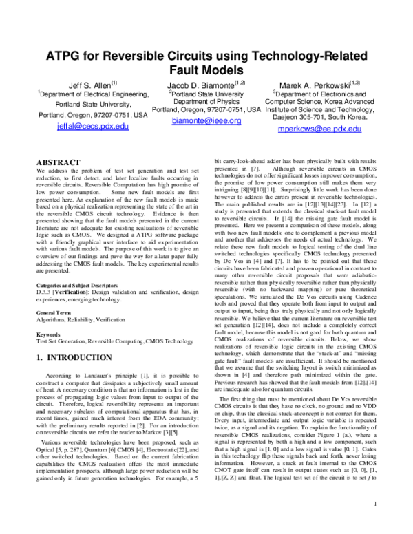 (PDF) ATPG for reversible circuits using technology-related fault models