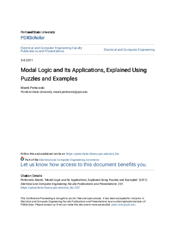 (PDF) Modal Logic and Its Applications, explained using Puzzles and ...