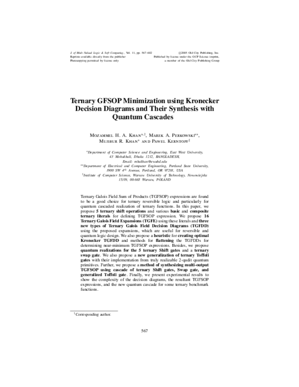 (PDF) Ternary GFSOP minimization using Kronecker decision diagrams and their synthesis with ...