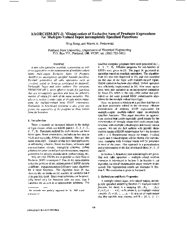 Pdf Exorcism Mv 2 Minimization Of Exclusive Sum Of Products Expressions For Multiple Valued