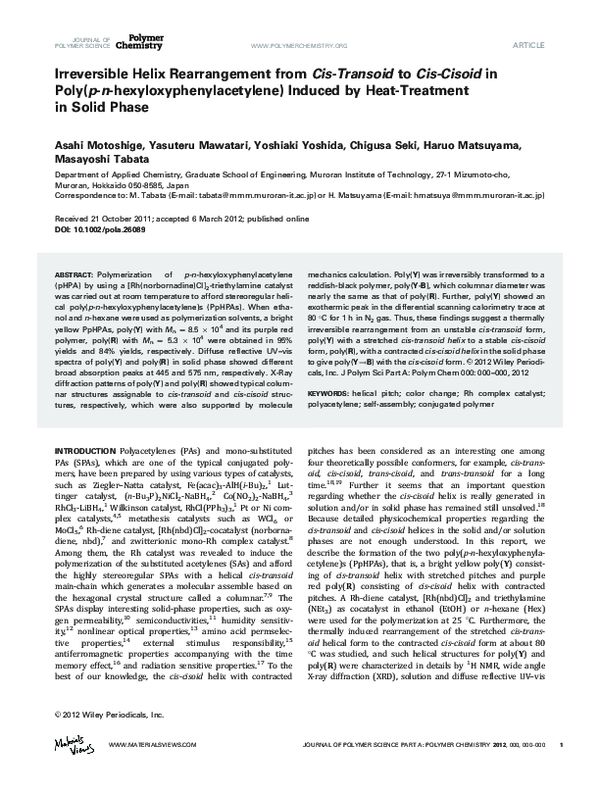 (PDF) Irreversible helix rearrangement from Cis-transoid to Cis-cisoid ...