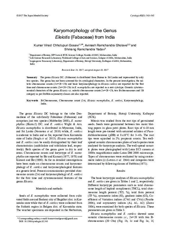 (PDF) Karyomorphology of the Genus Eleiotis (Fabaceae) from India