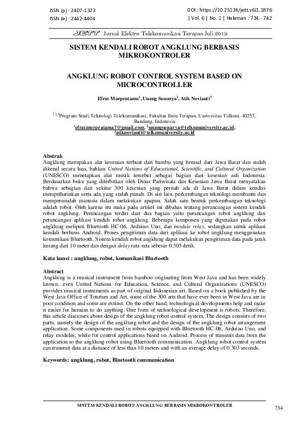 (PDF) Angklung Robot Control System Based on Microcontroller