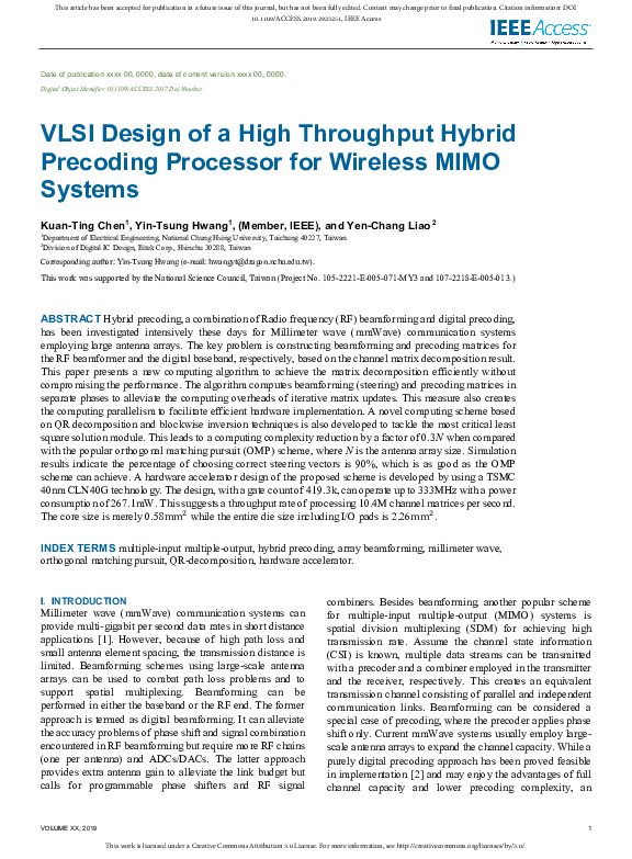 (PDF) VLSI Design of a High Throughput Hybrid Precoding Processor for Wireless MIMO Systems