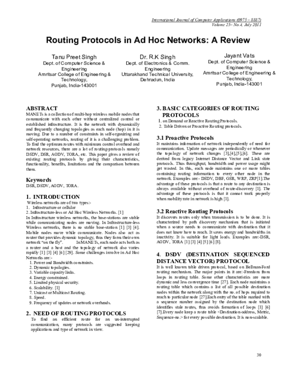 Pdf Routing Protocols In Ad Hoc Networks A Review