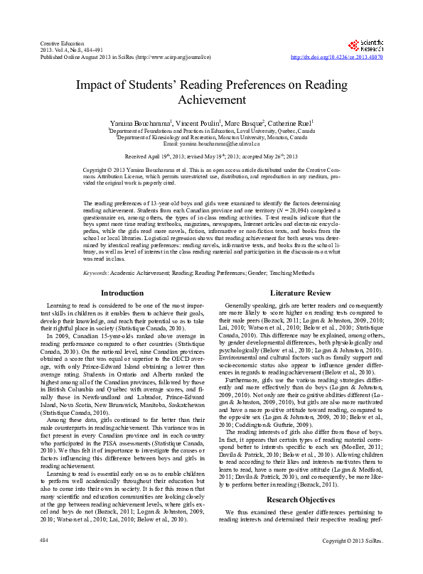 (PDF) Impact of Students’ Reading Preferences on Reading Achievement