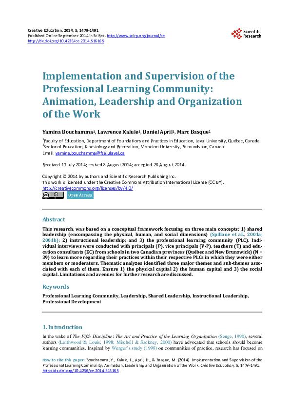 (PDF) Implementation and Supervision of the Professional Learning Community: Animation ...