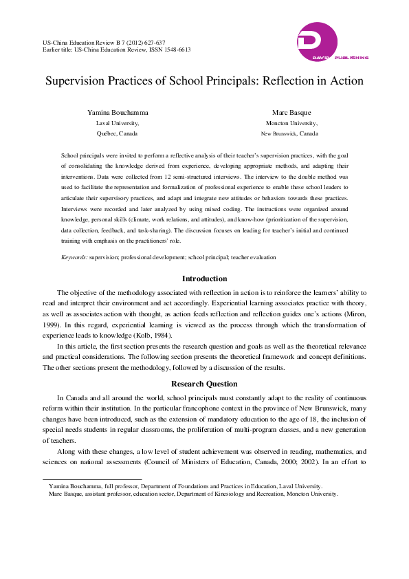 (PDF) Supervision Practices of School Principals: Reflection in Action