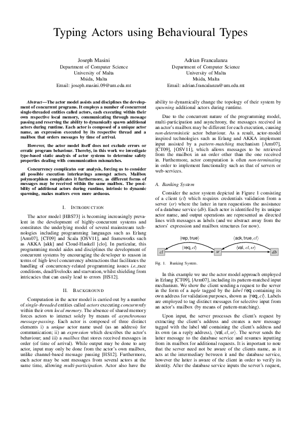 (PDF) Typing Actors using Behavioural Types