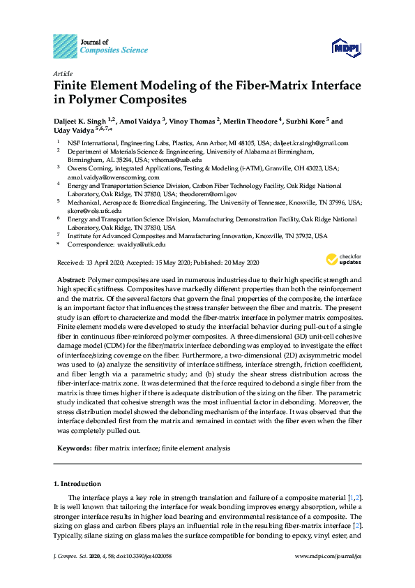 (PDF) Finite Element Modeling of the Fiber-Matrix Interface in Polymer ...