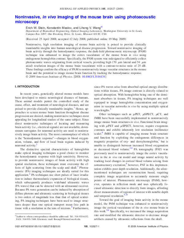 Noninvasive, in vivo imaging of the mouse brain using photoacoustic ...