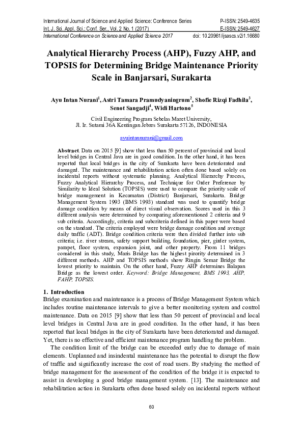 (PDF) Analytical Hierarchy Process (AHP), Fuzzy AHP, and TOPSIS for Determining Bridge ...