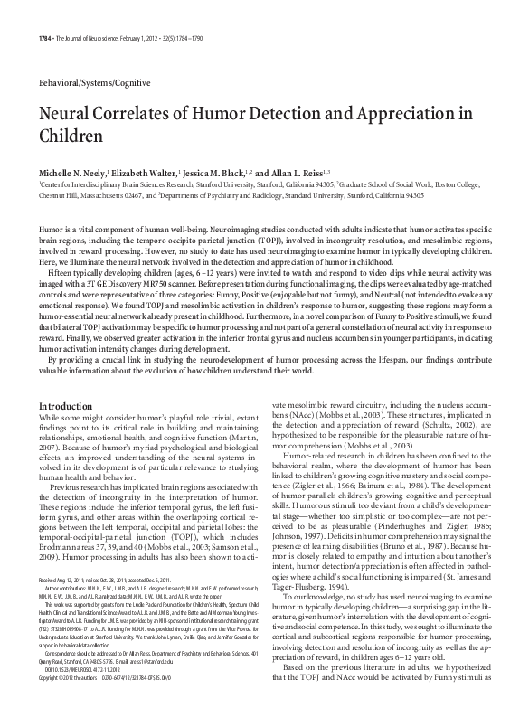 (PDF) Neural correlates of humor detection and appreciation