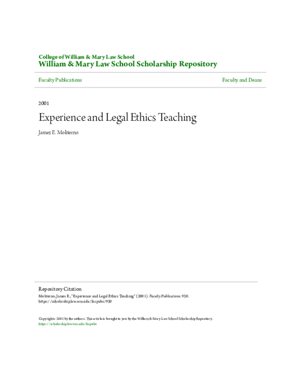 (PDF) Experience and Legal Ethics Teaching