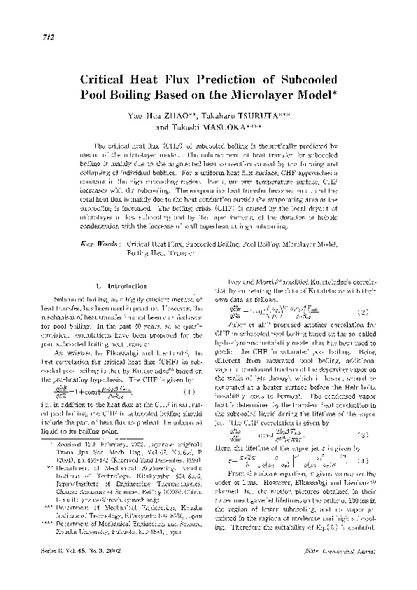 (PDF) Critical Heat Flux Prediction of Subcooled Pool Boiling Based on the Microlayer Model