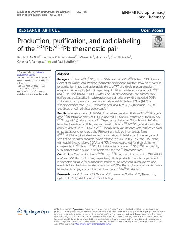 (PDF) Production, purification, and radiolabeling of the 203Pb/212Pb ...