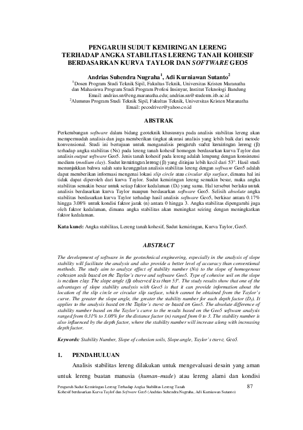 (PDF) Pengaruh Sudut Kemiringan Lereng Terhadap Angka Stabilitas Lereng Tanah Kohesif ...