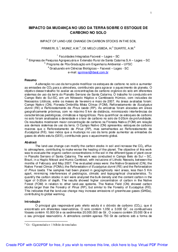 (PDF) Impacto Da Mudança No Uso Da Terra Sobre O Estoque De Carbono No ...