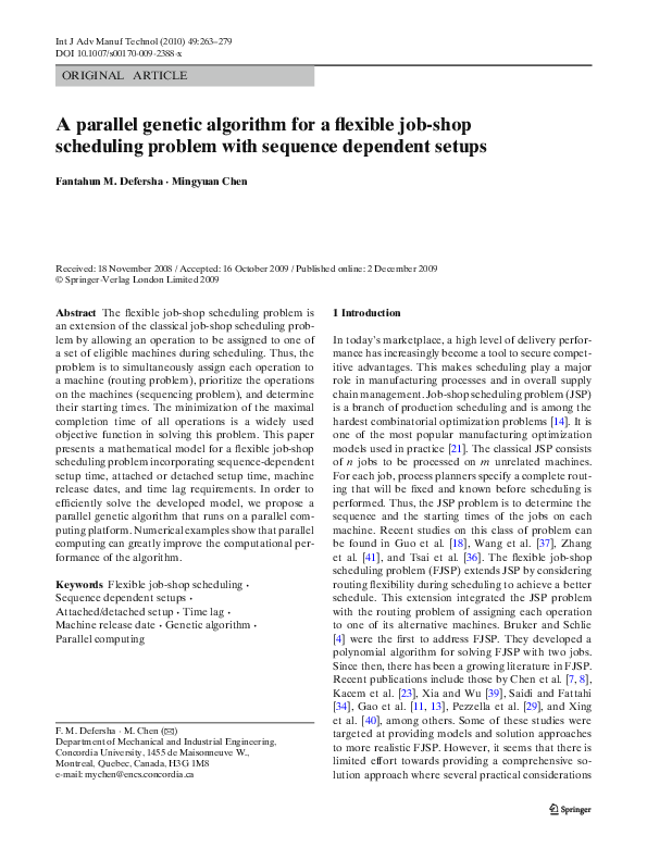 (PDF) A parallel genetic algorithm for a flexible job-shop scheduling problem with sequence ...
