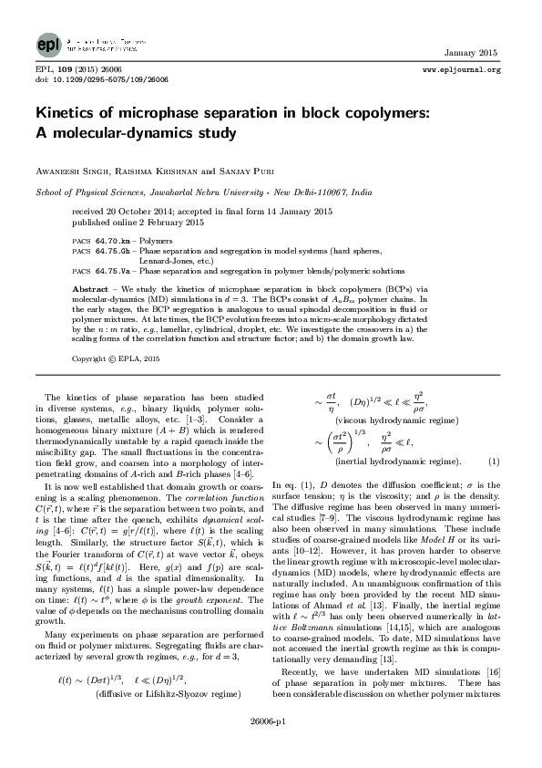 (PDF) Kinetics of microphase separation in block copolymers: A ...