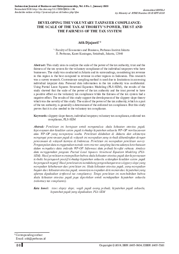 (PDF) Developing The Voluntary Taxpayer Compliance: The Scale of The ...