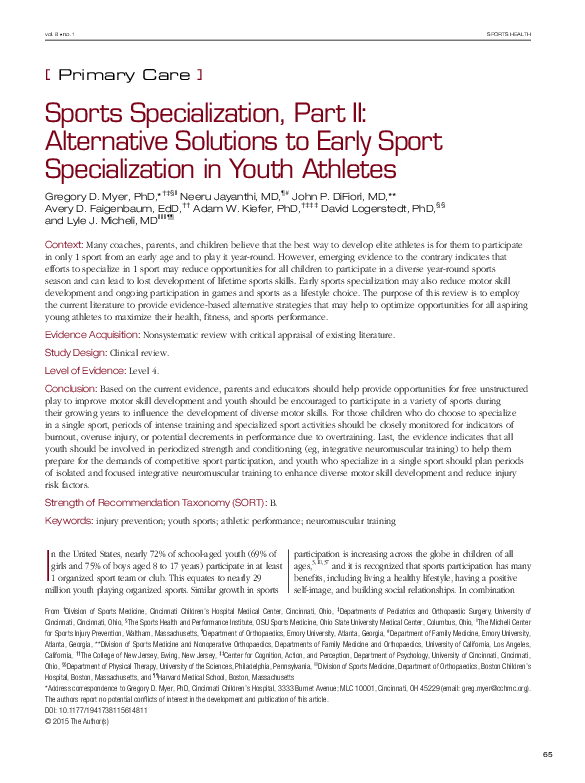 (PDF) Sports Specialization, Part II: Alternative Solutions to Early ...