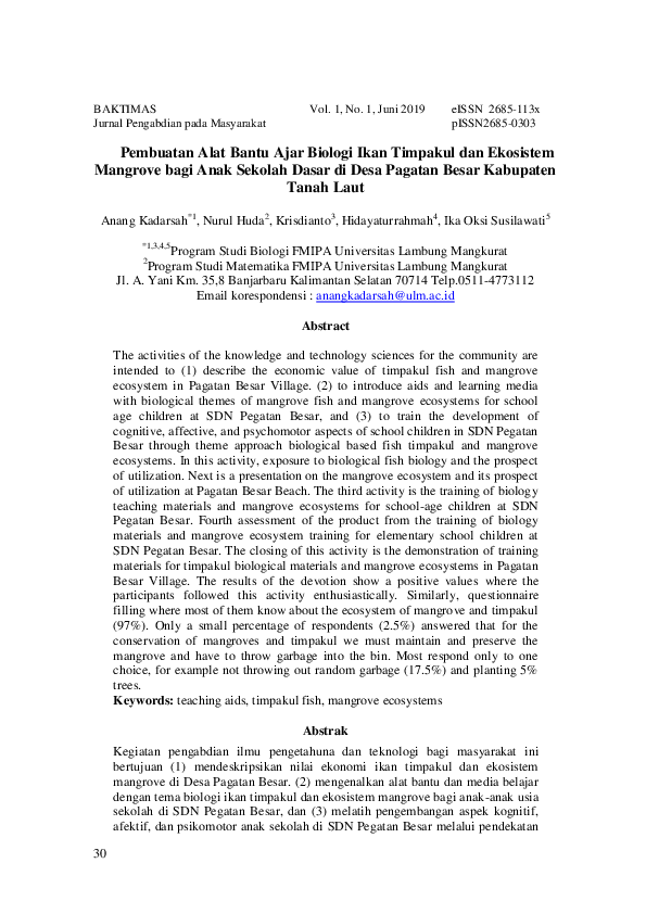 (PDF) Pembuatan Alat Bantu Ajar Biologi Ikan Timpakul dan Ekosistem ...