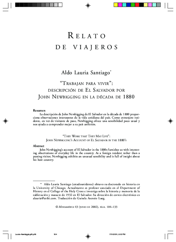(PDF) Trabajan para vivir": descripción de El Salvador por John ...