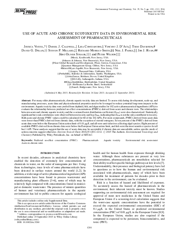 (PDF) Use of acute and chronic ecotoxicity data in environmental risk ...