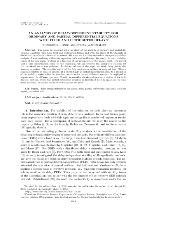 (PDF) Delay-Dependent Stability of Differential Equations