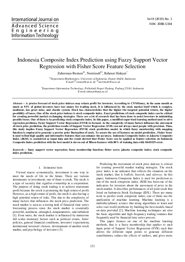 Pdf Indonesia Composite Index Prediction Using Fuzzy Support Vector