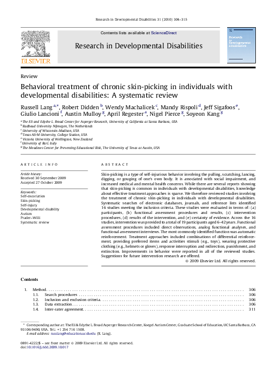 (PDF) Behavioral treatment of chronic skin-picking in individuals with ...