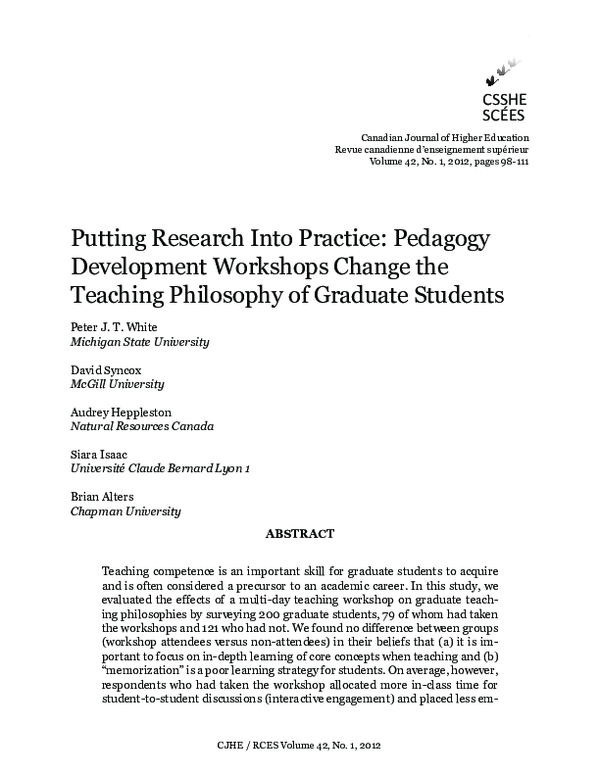 (PDF) Putting research into practice: pedagogy development workshops ...