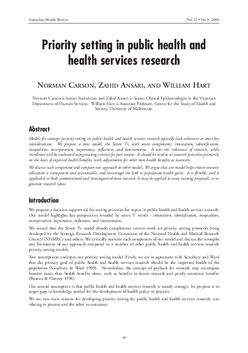 Pdf Priority Setting In Public Health And Health Services Research